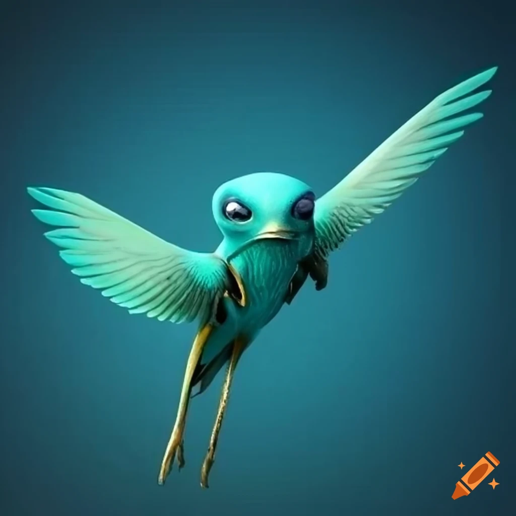 Turquoise four-winged bird alien on Craiyon