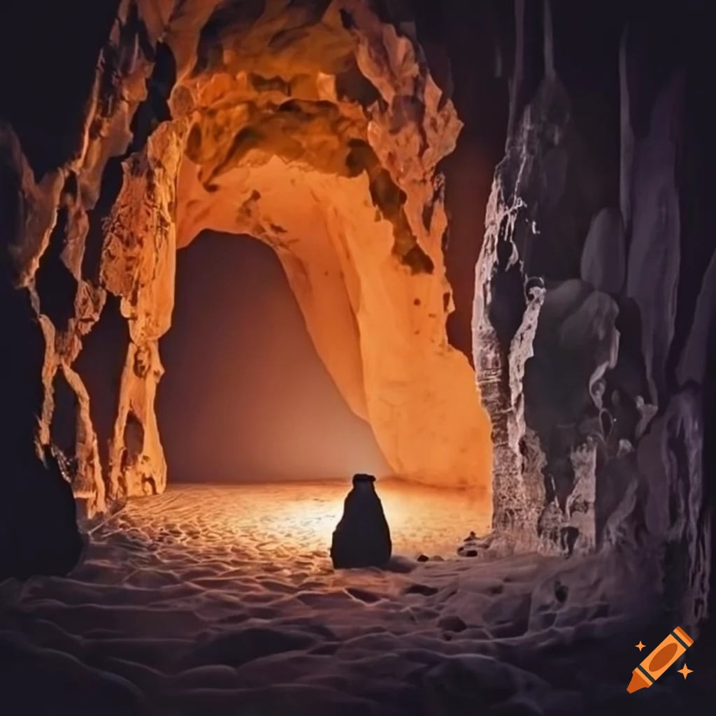 Dark gray crystal cave with orange lantern light on Craiyon