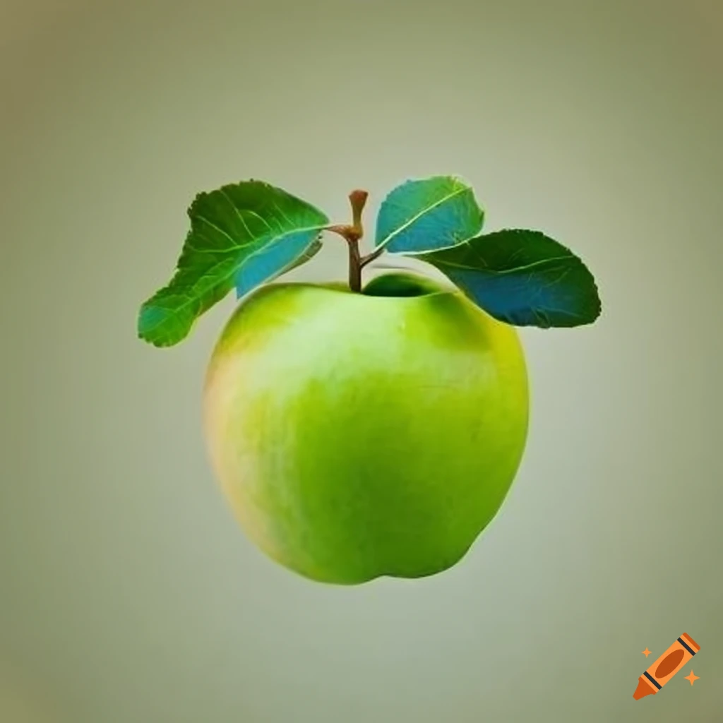 Close-up of green apple stem and leaves on Craiyon