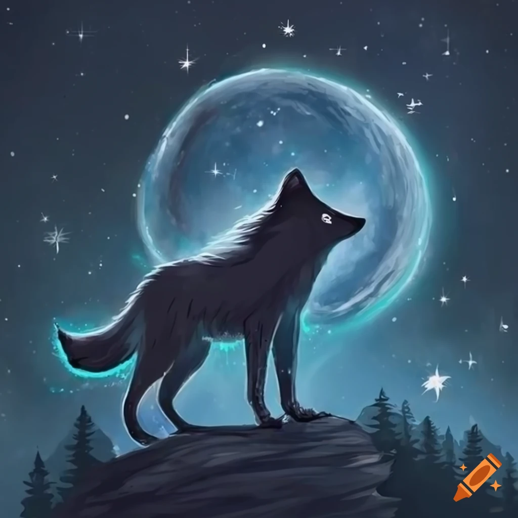 Epic drawing of a wolf in a moonlit forest on Craiyon