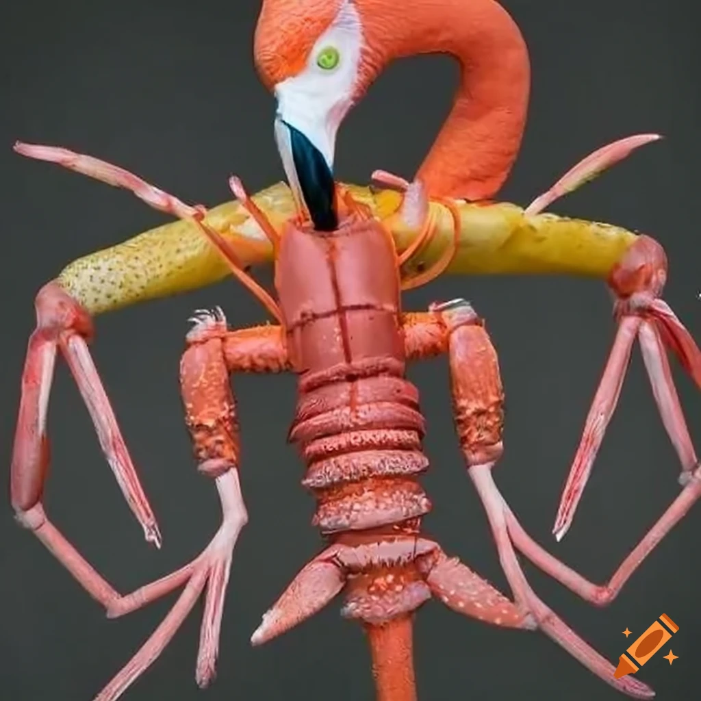 Artistic hybrid creature of a flamingo and lobster on Craiyon