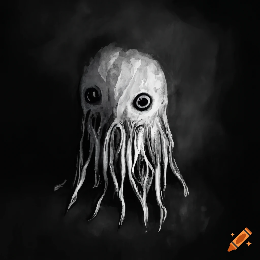 Watercolor painting of a plant-based creature in monochrome on Craiyon