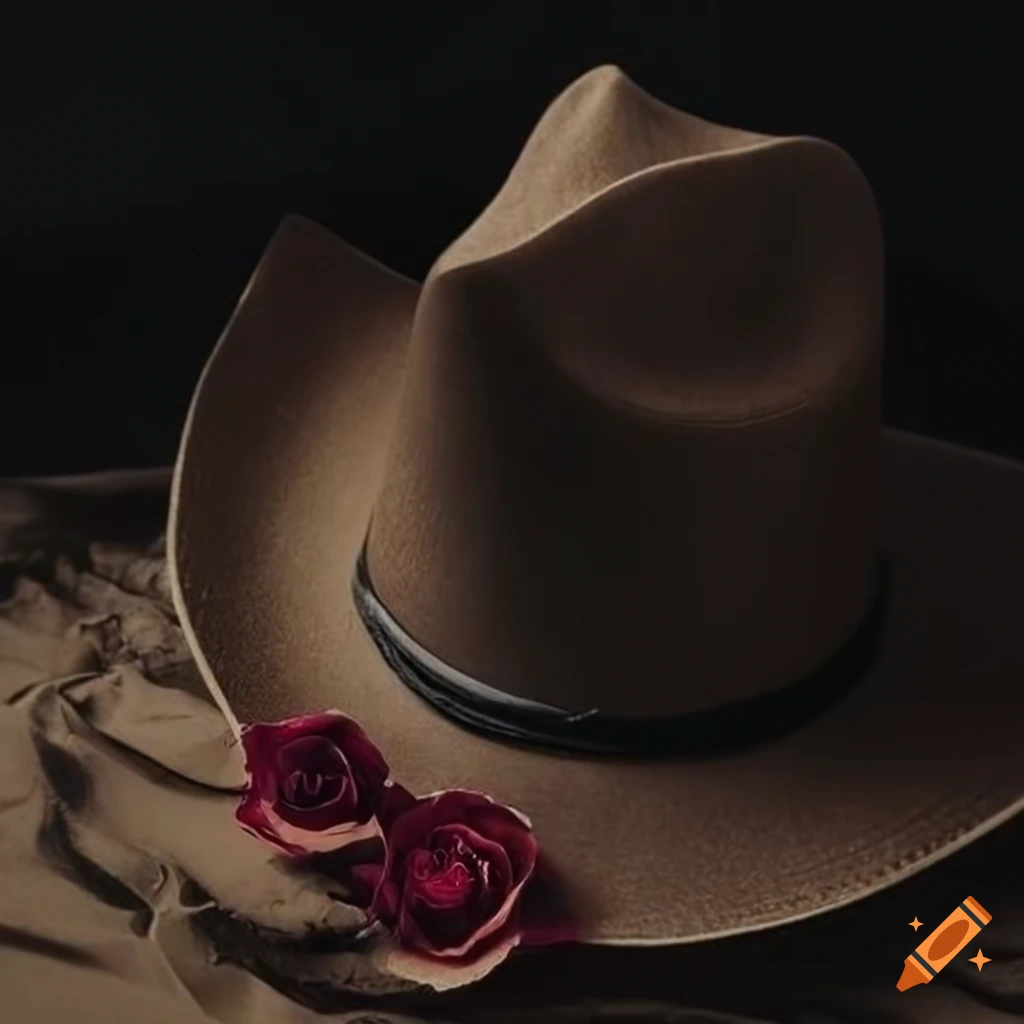 Photo of a rose and cowboy hat on sand on Craiyon