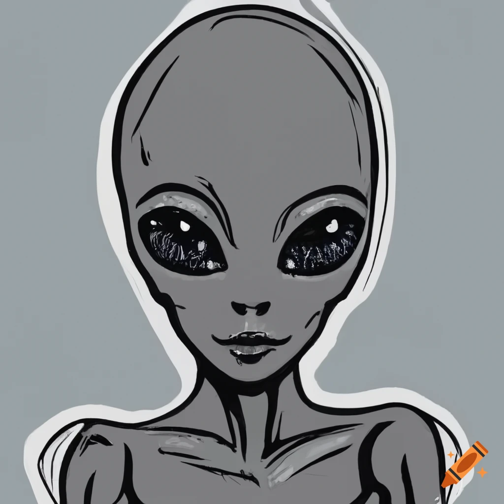 Character design of a female grey alien on Craiyon
