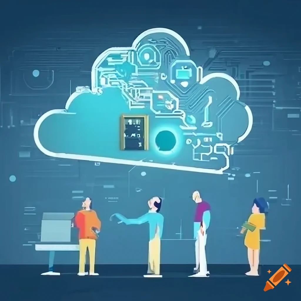 Group of people working on cloud ai and ml projects on Craiyon