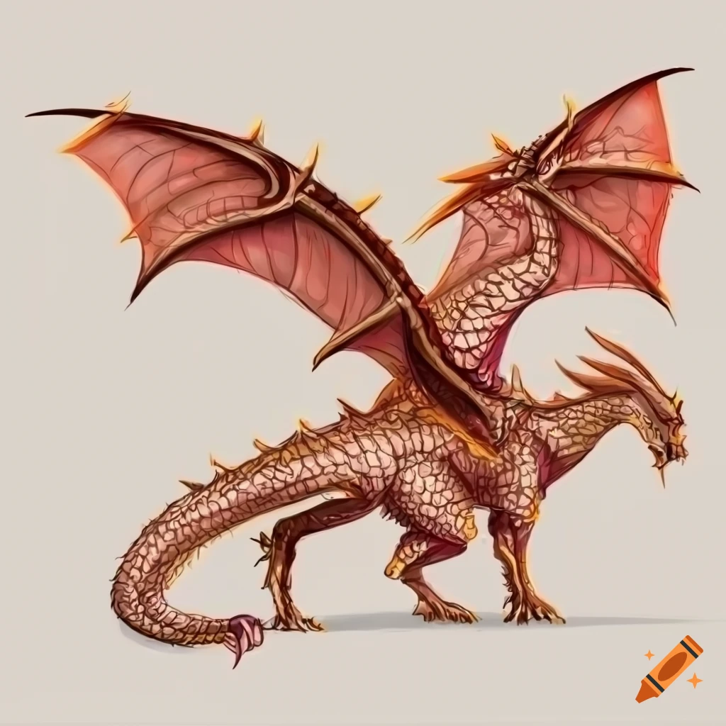 Detailed illustration of a dragon in side view on Craiyon