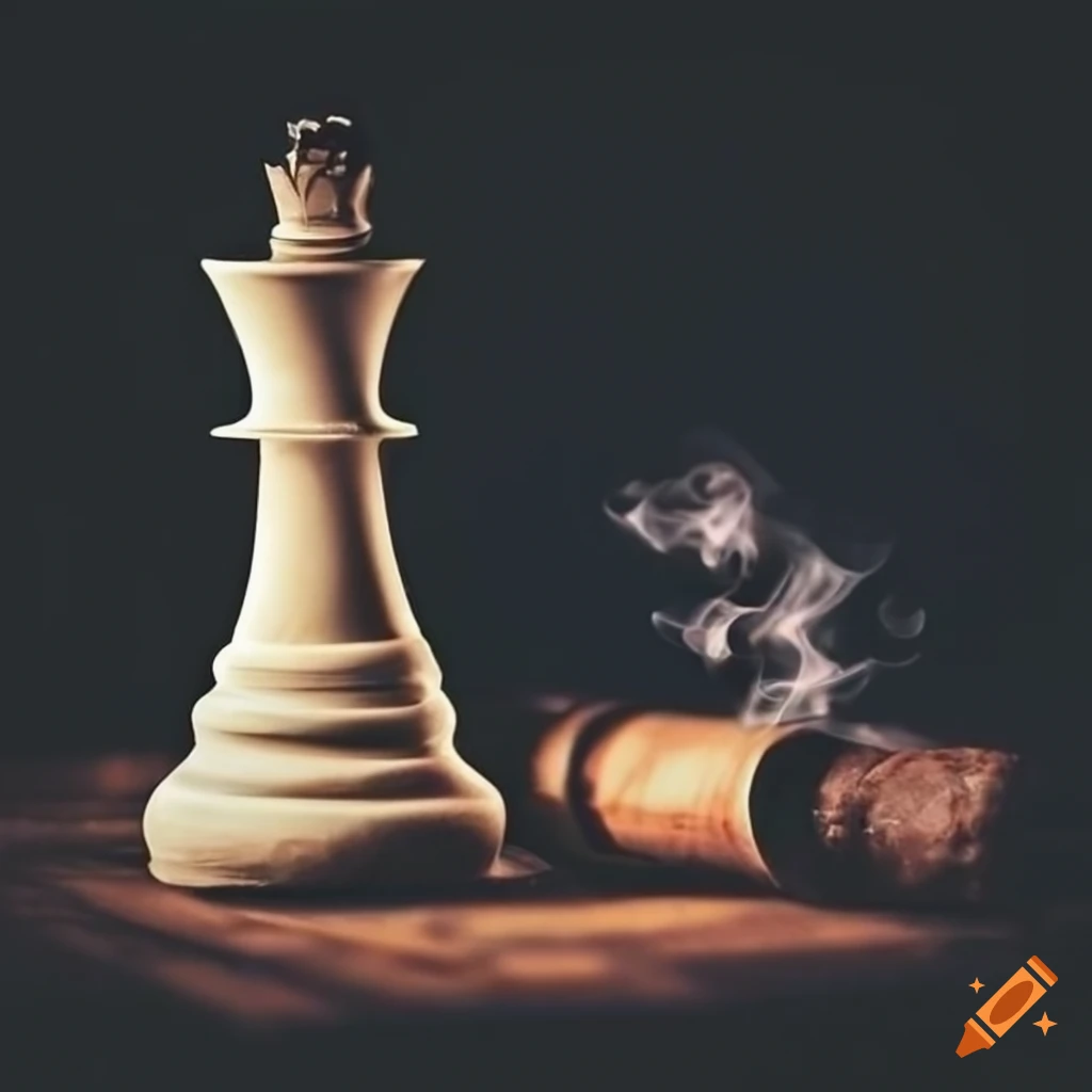 Image of a chess game with smoke and a cigar on Craiyon
