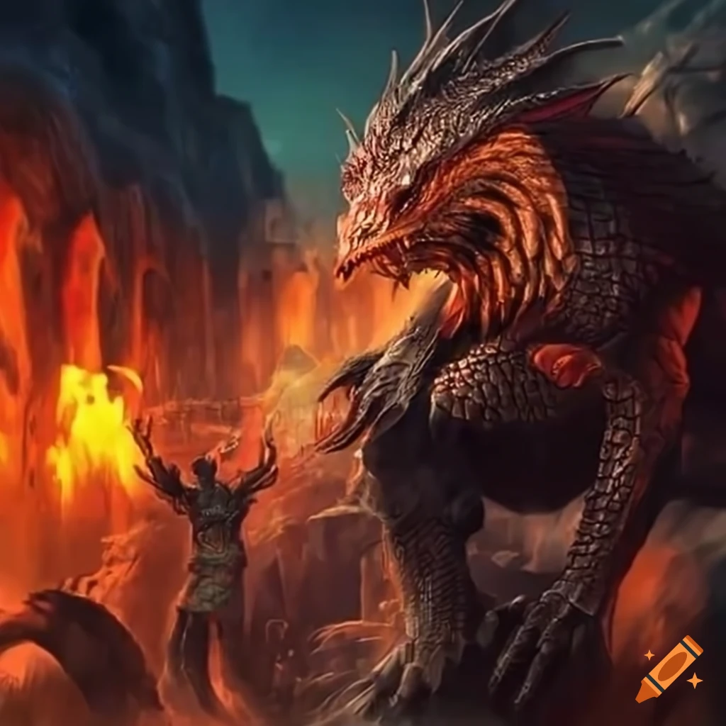 Epic battle scene with beowulf and a dragon on Craiyon