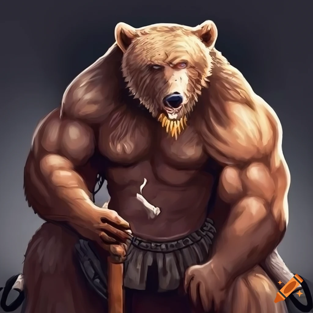 Muscular viking bear smoking a cigar on Craiyon