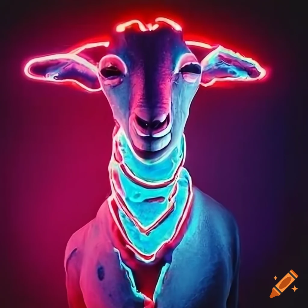 Neon sign of a goat on route 66 on Craiyon