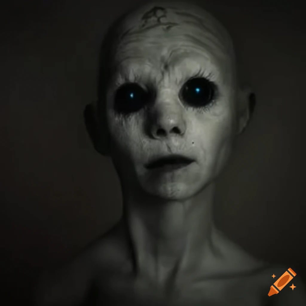 Image of an eerie paranormal creature with glowing eyes on Craiyon