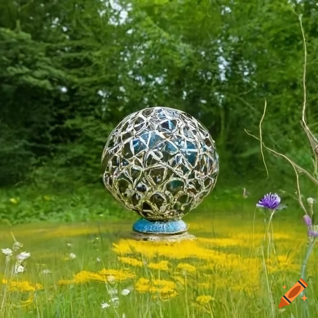 A decorative botanical orb in a wildflower meadow on Craiyon