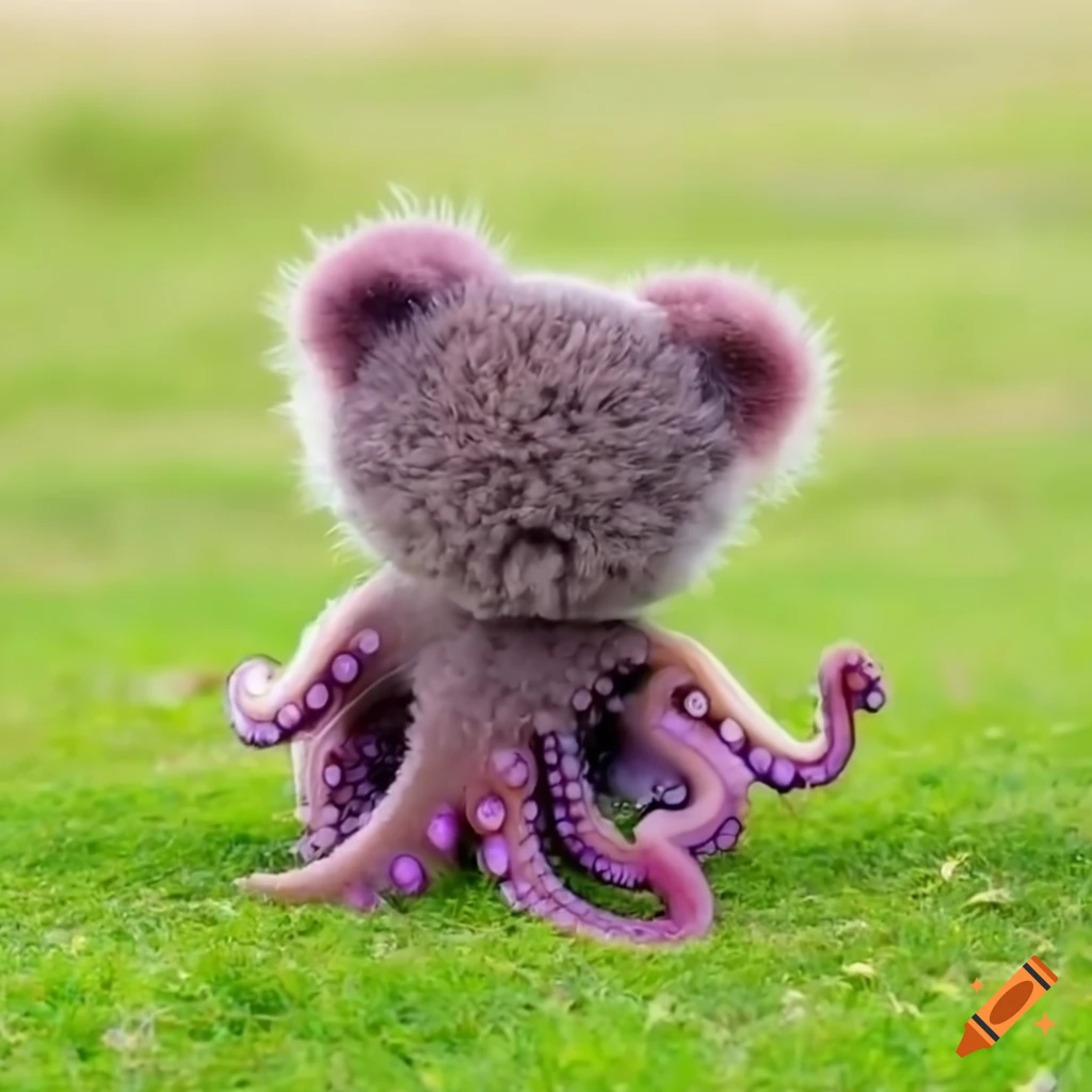 Cute octopus-bear hybrid walking in a grassy field on Craiyon