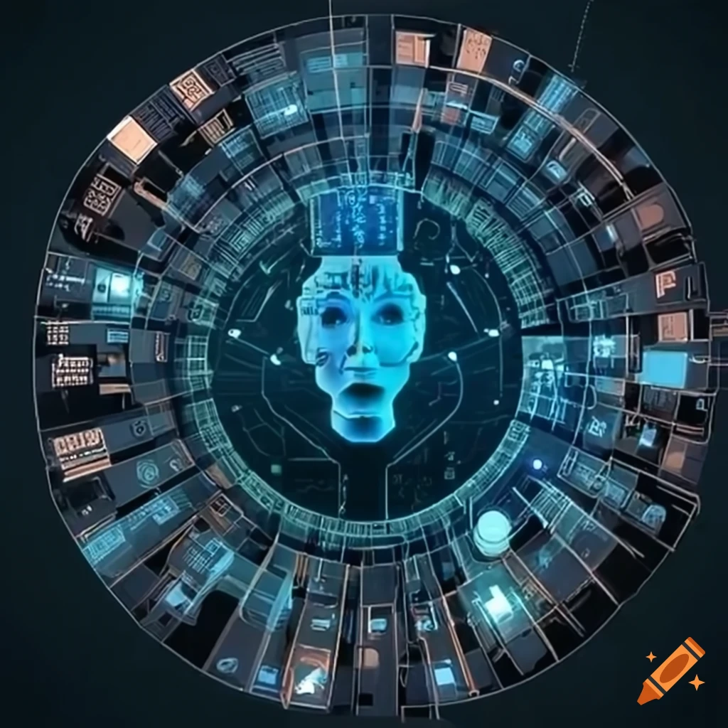 Illustration of human-machine interaction in AI on Craiyon