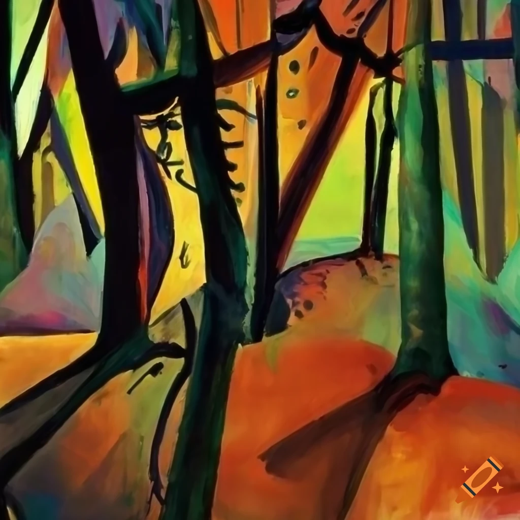 Pablo picasso inspired forest artwork on Craiyon