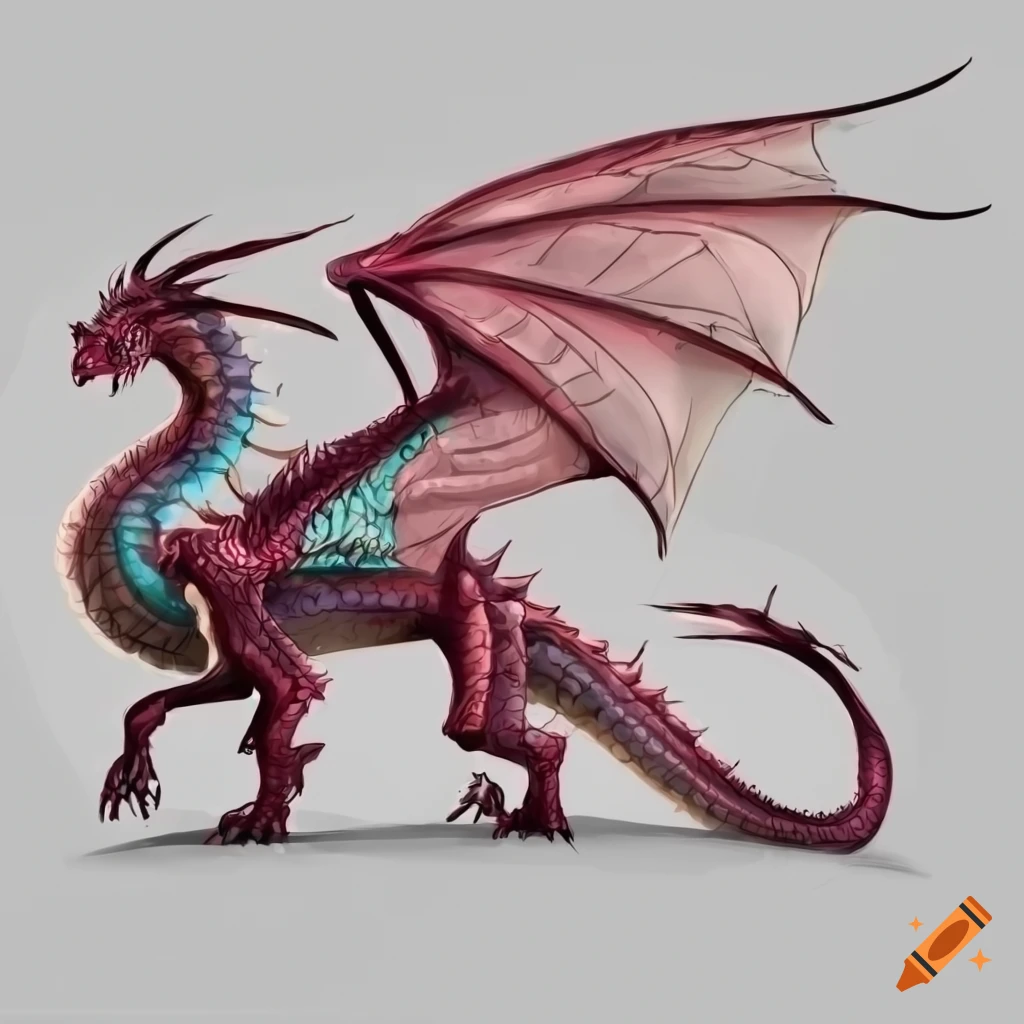 Detailed illustration of a dragon in side view on Craiyon
