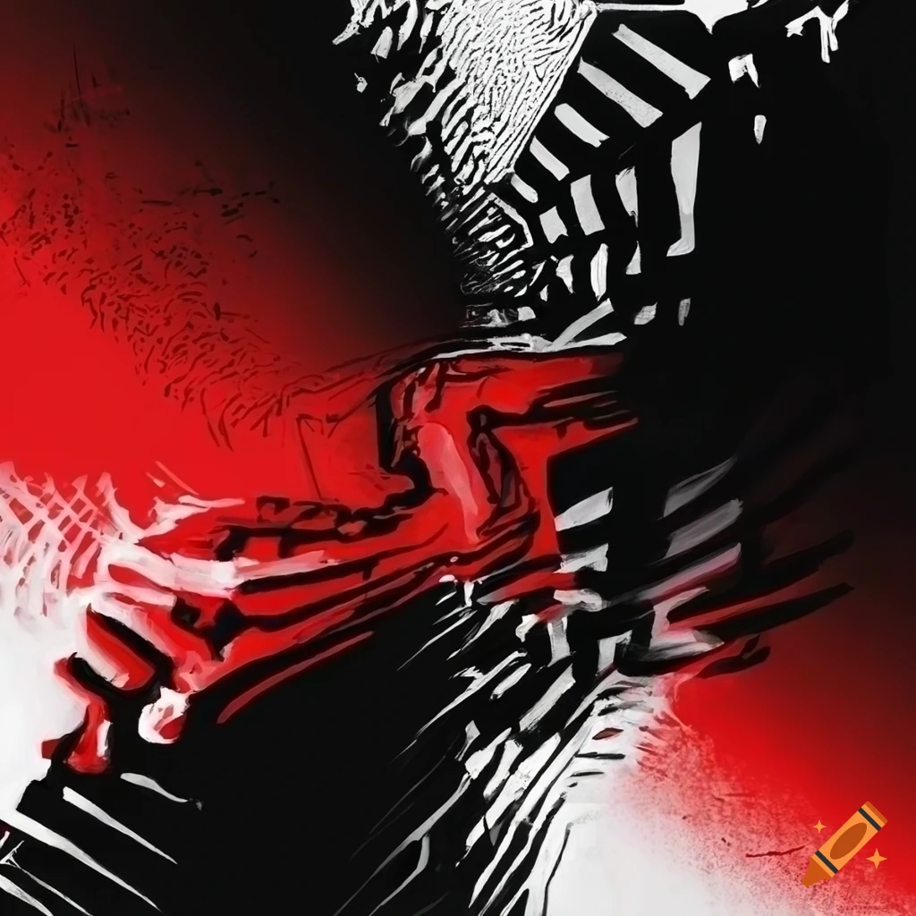 Abstract art in the style of a kmfdm album cover