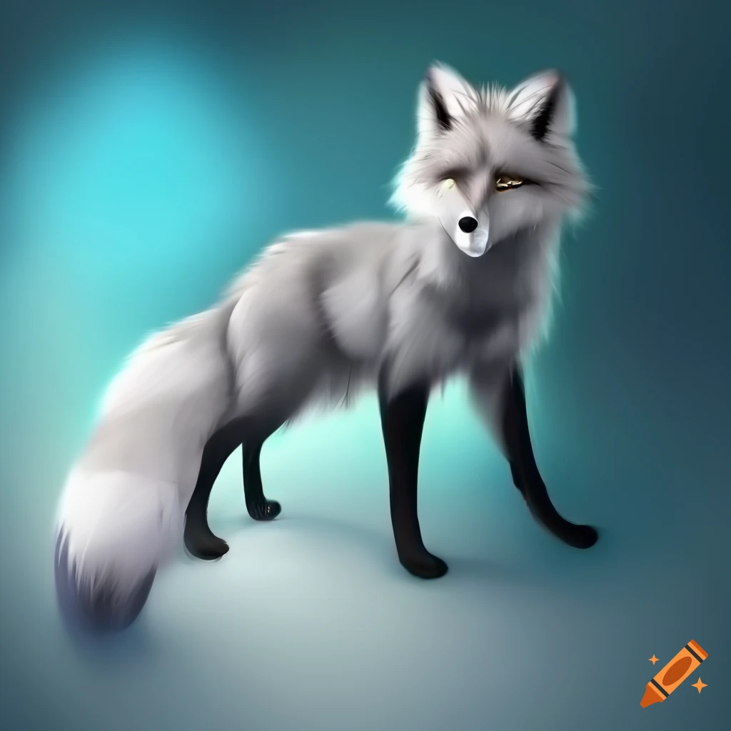 Digital art of a silver fox with gold details on Craiyon