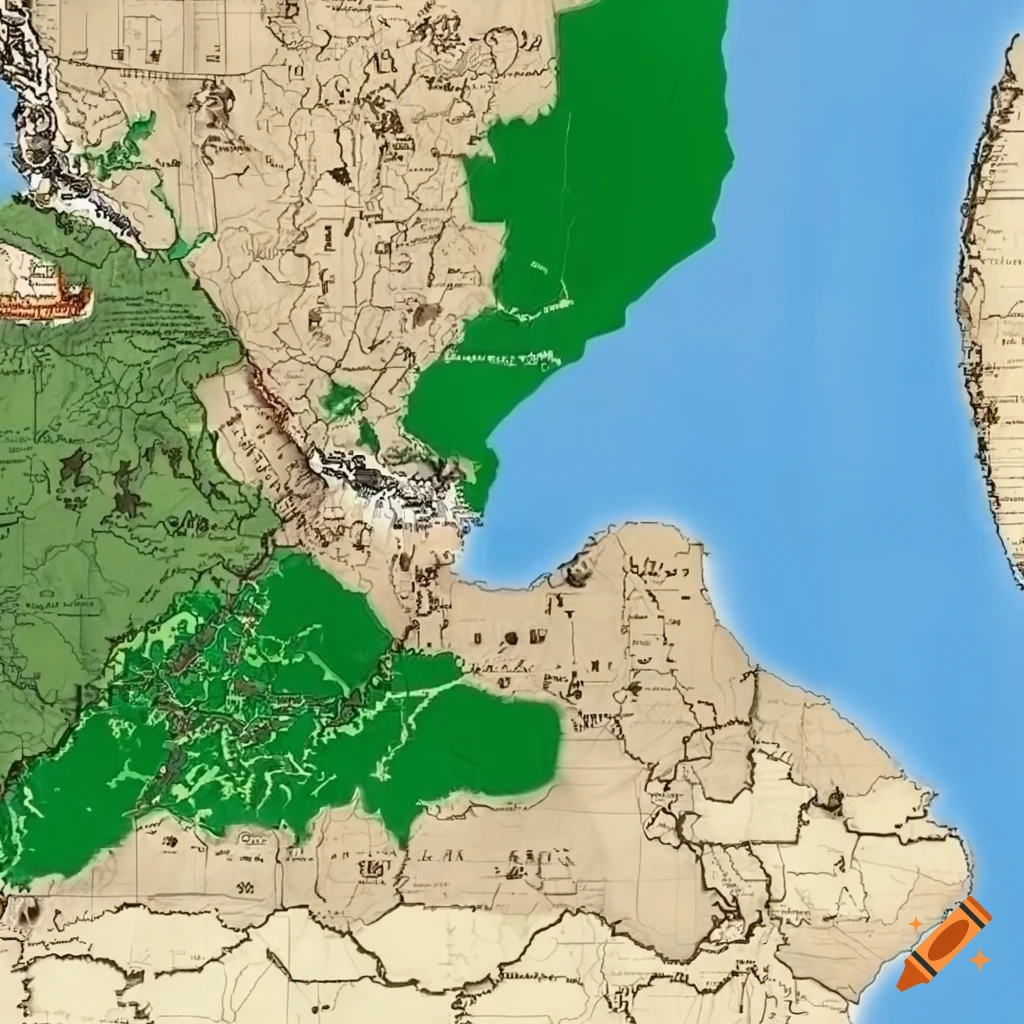 Detailed map of a fictional country on Craiyon