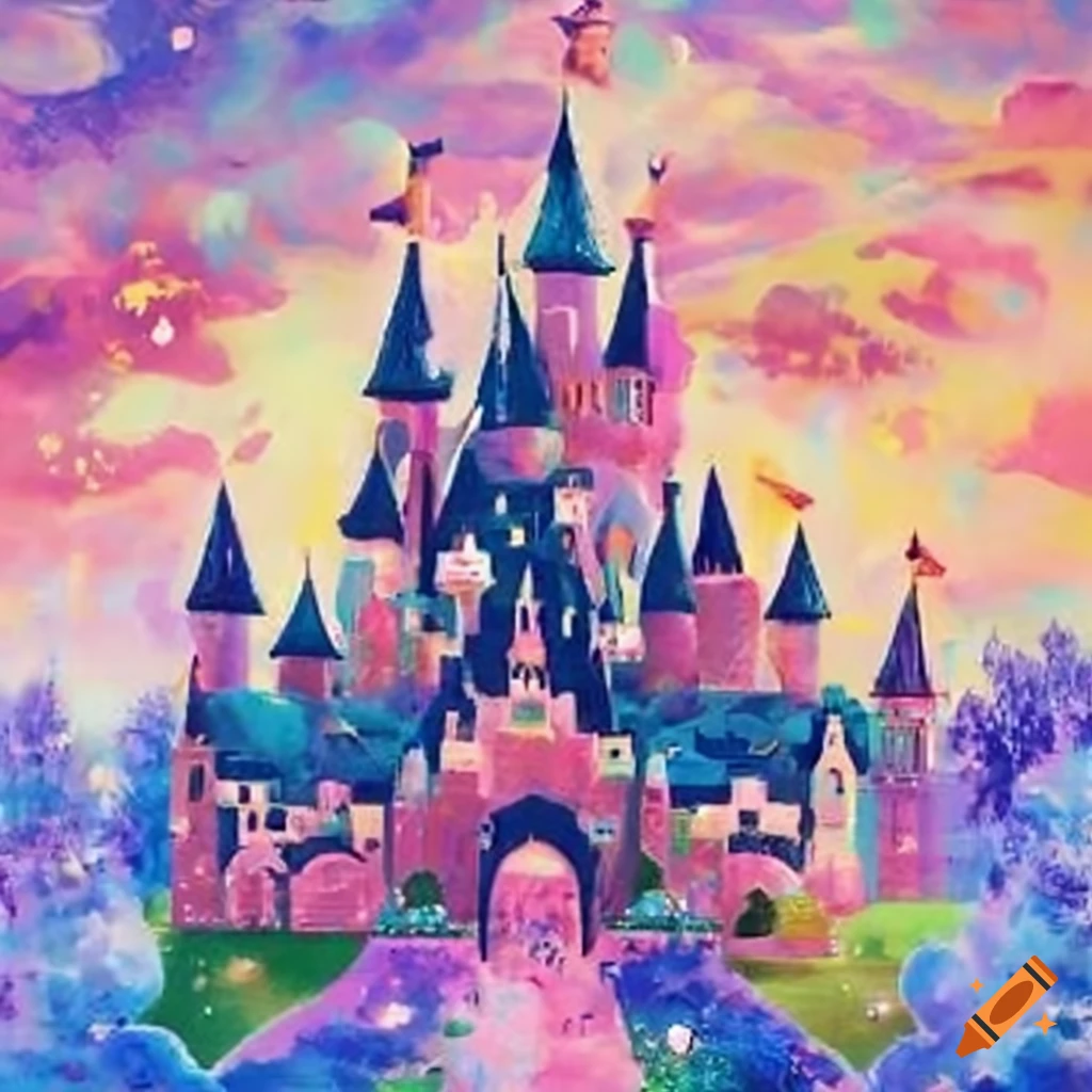 Vintage colorful castle scene quilt design on Craiyon