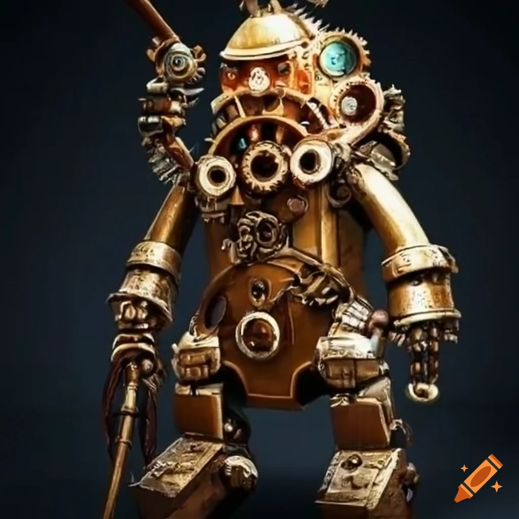 Steampunk clockwork robot with a dwarf-like appearance on Craiyon