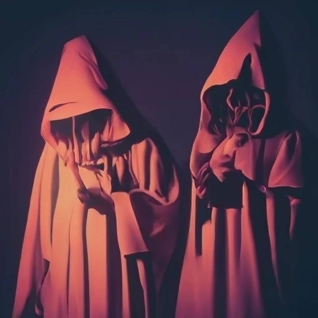 Artwork of two mysterious figures with masks on Craiyon