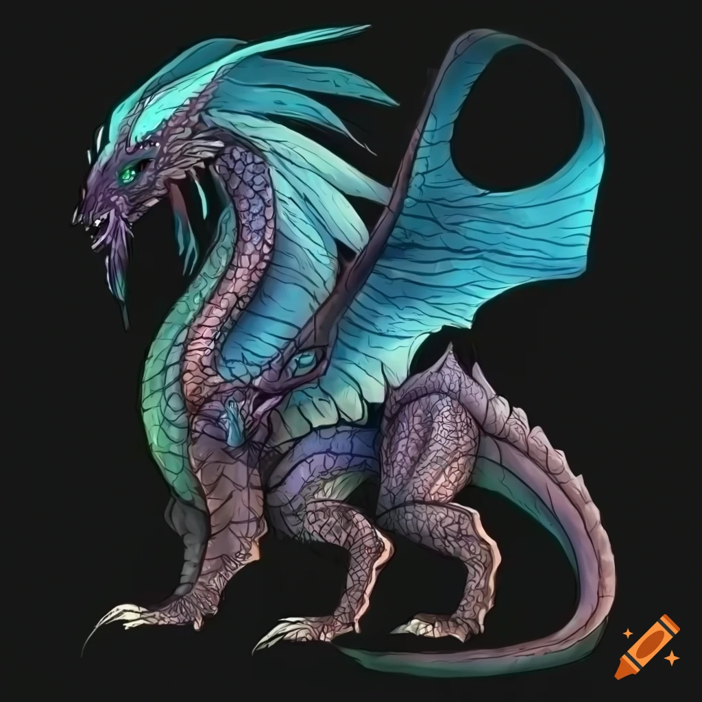 Detailed side view of a dragon with wings and four legs on Craiyon