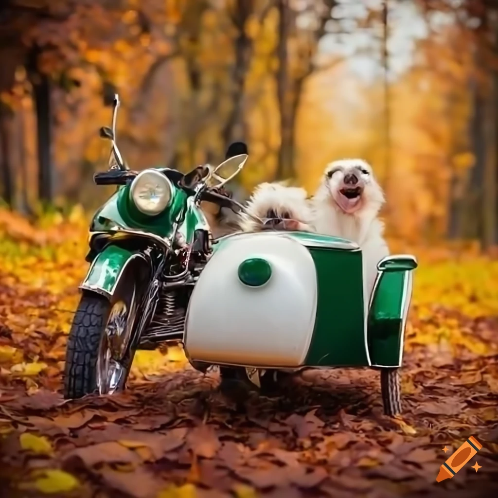 White dog riding in a motorcycle sidecar named oliver on Craiyon