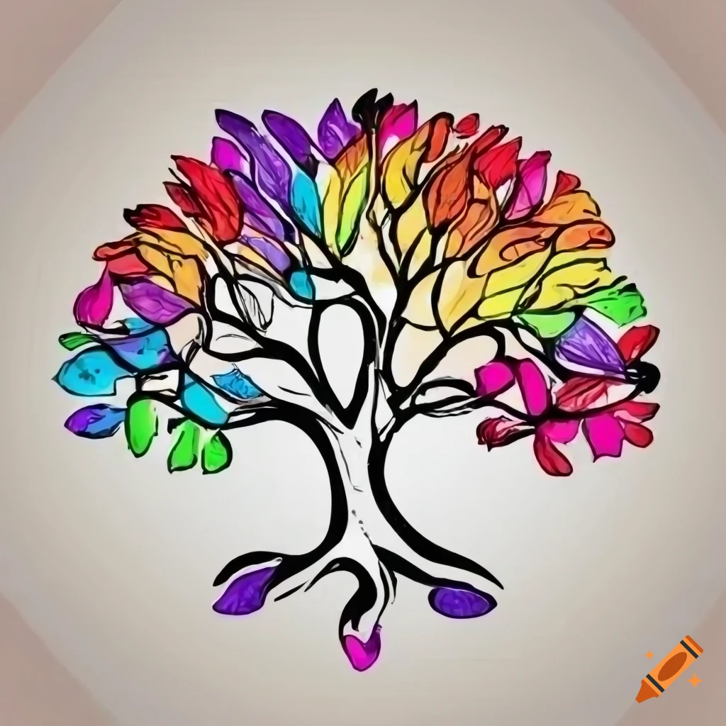 Rainbow colored tree of life logo design on Craiyon