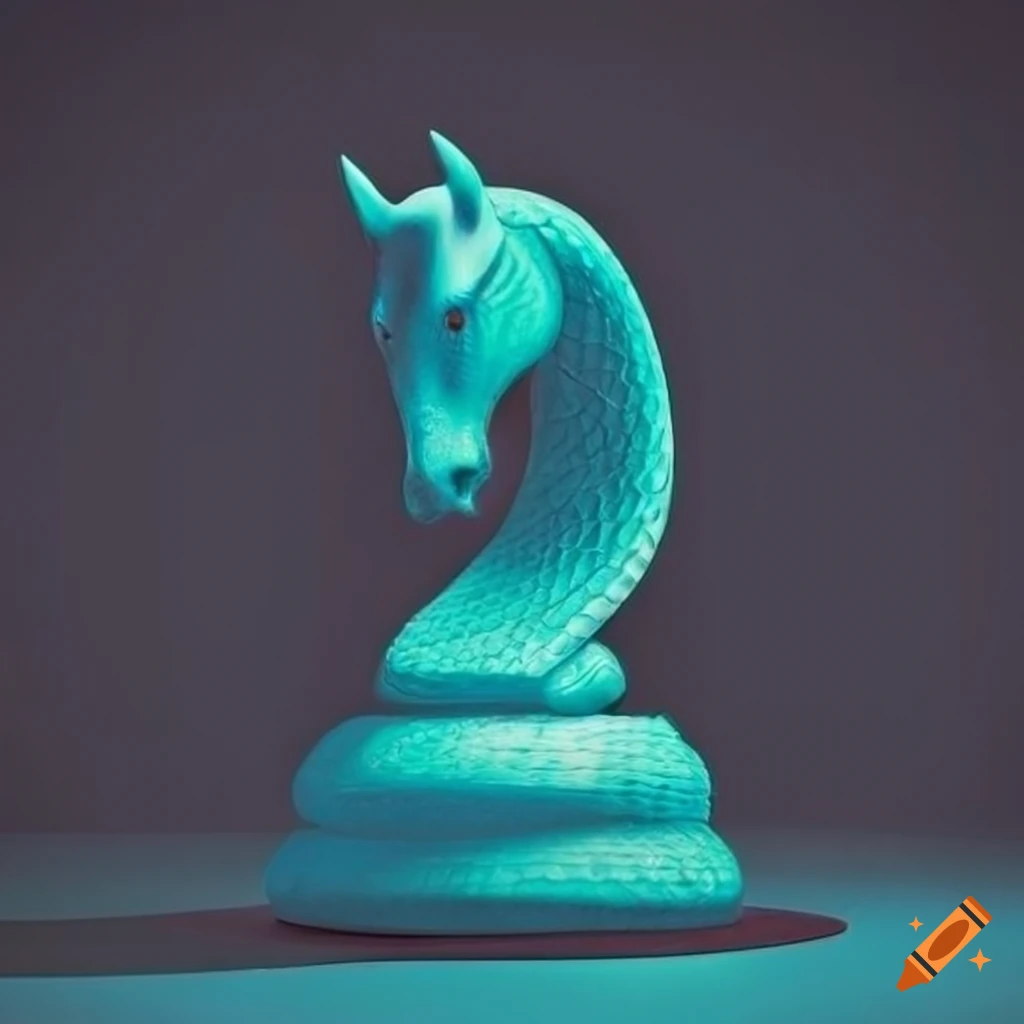 Neon cyan chess knight with a cobra