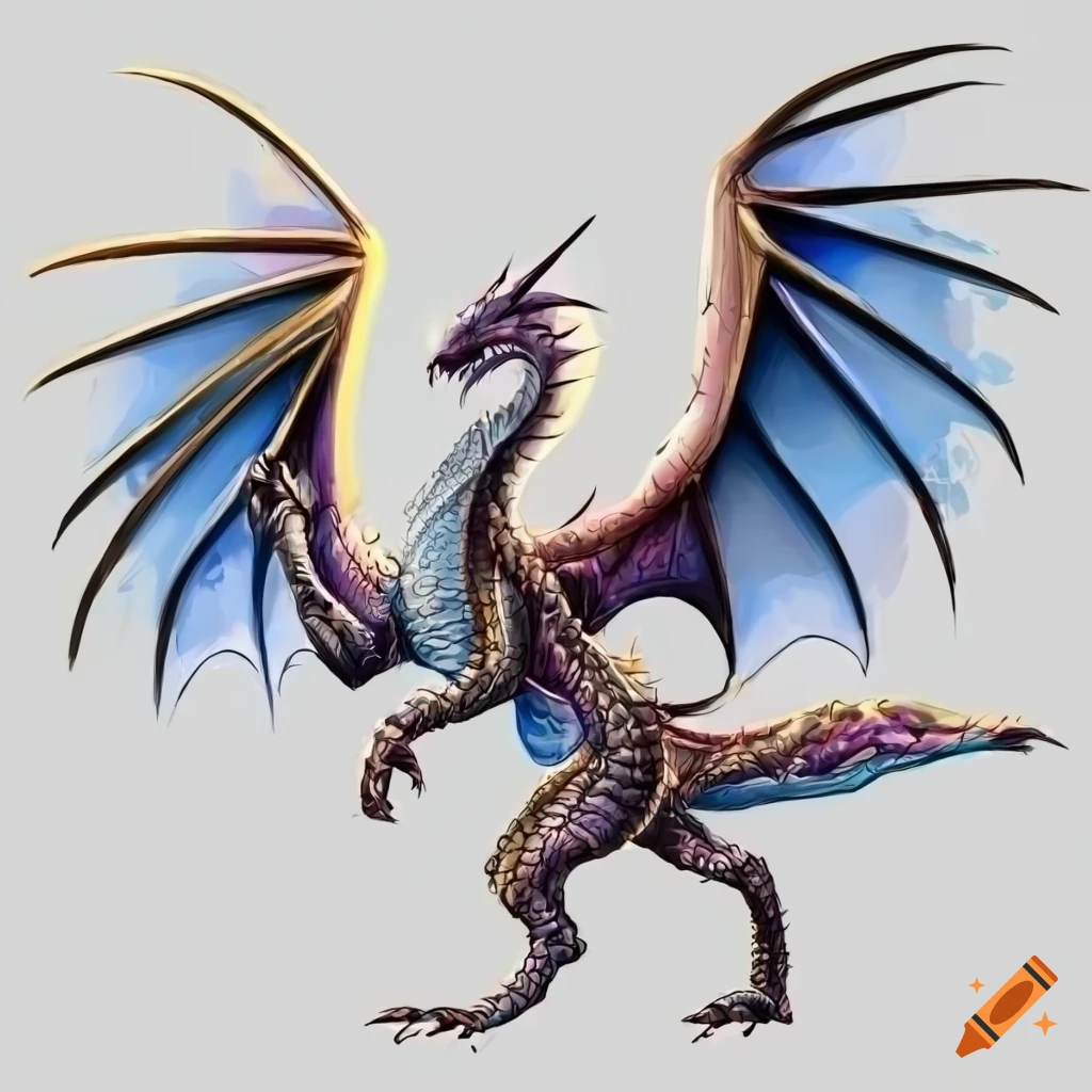Detailed illustration of a dragon with wings and four legs on Craiyon