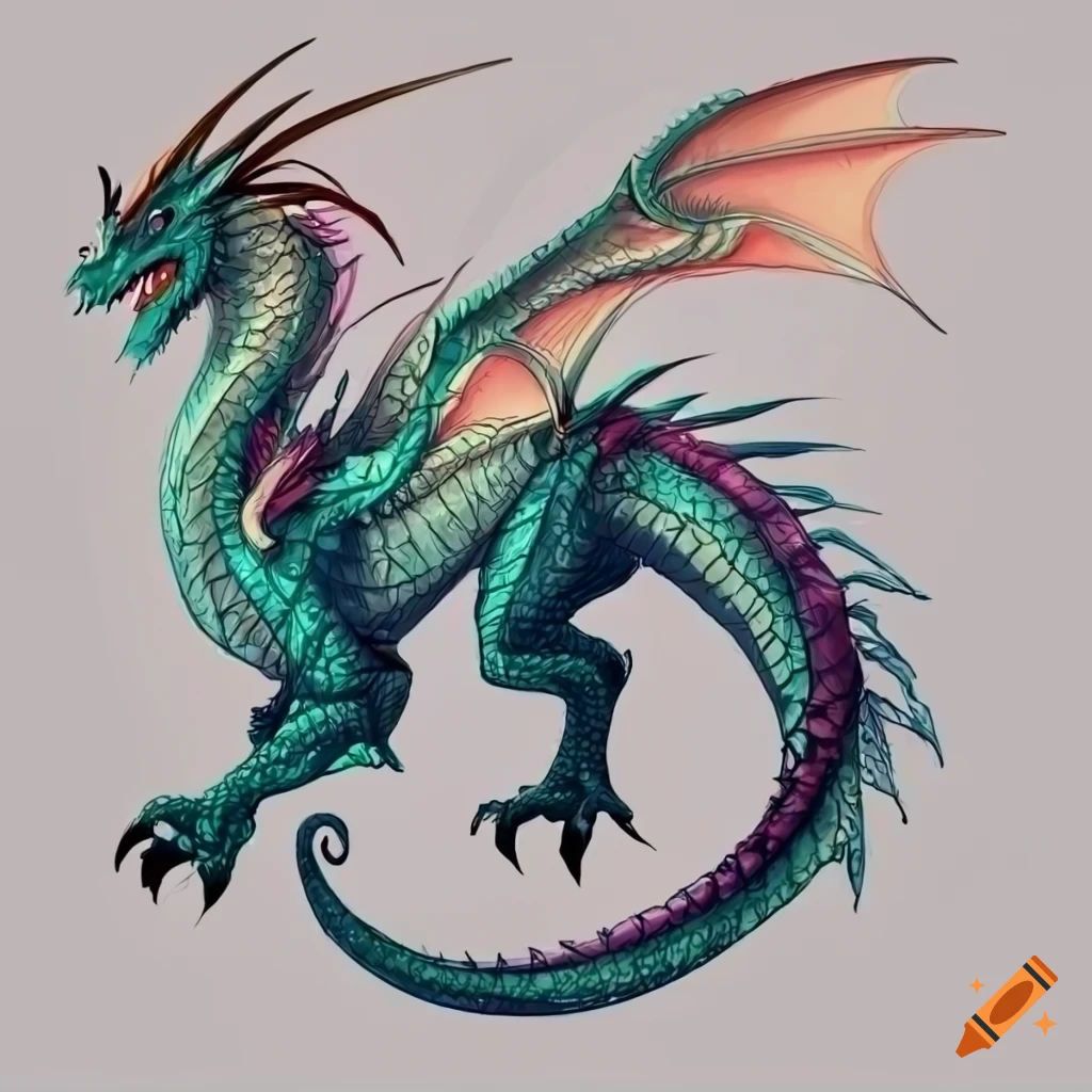 Side view of a detailed dragon illustration on Craiyon