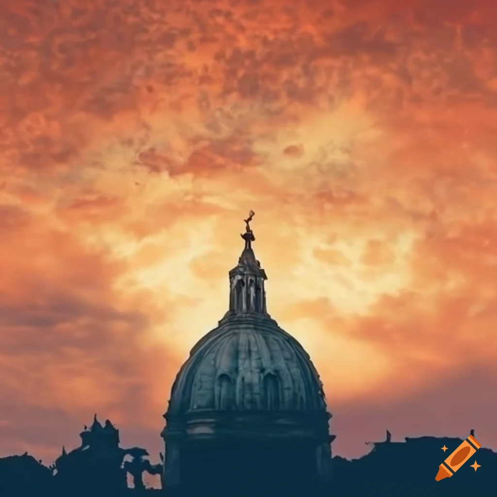 Sunset over an ancient Roman sky on Craiyon