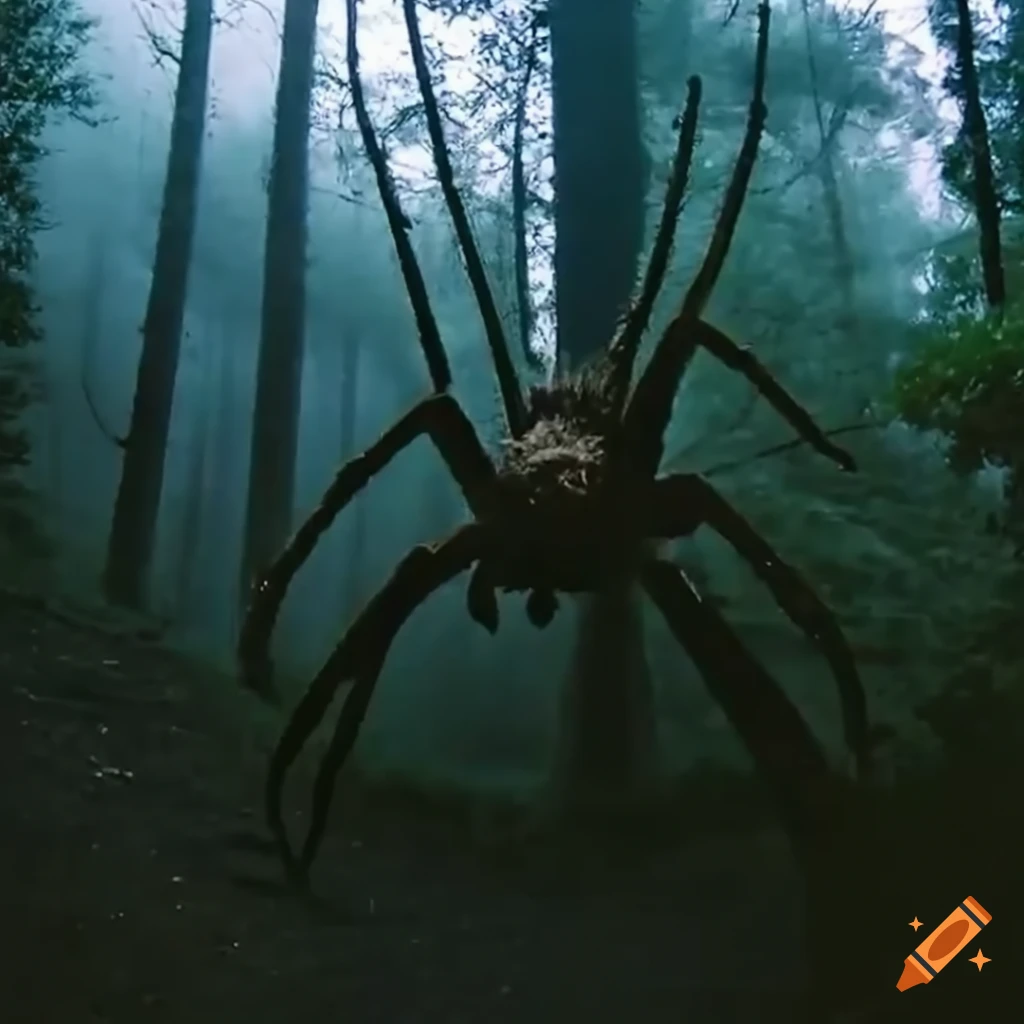 Photo realistic cctv footage of a giant spider in a foggy forest on Craiyon