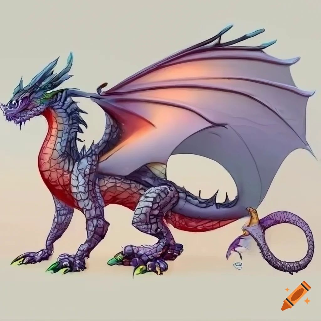 Side view of a detailed dragon illustration