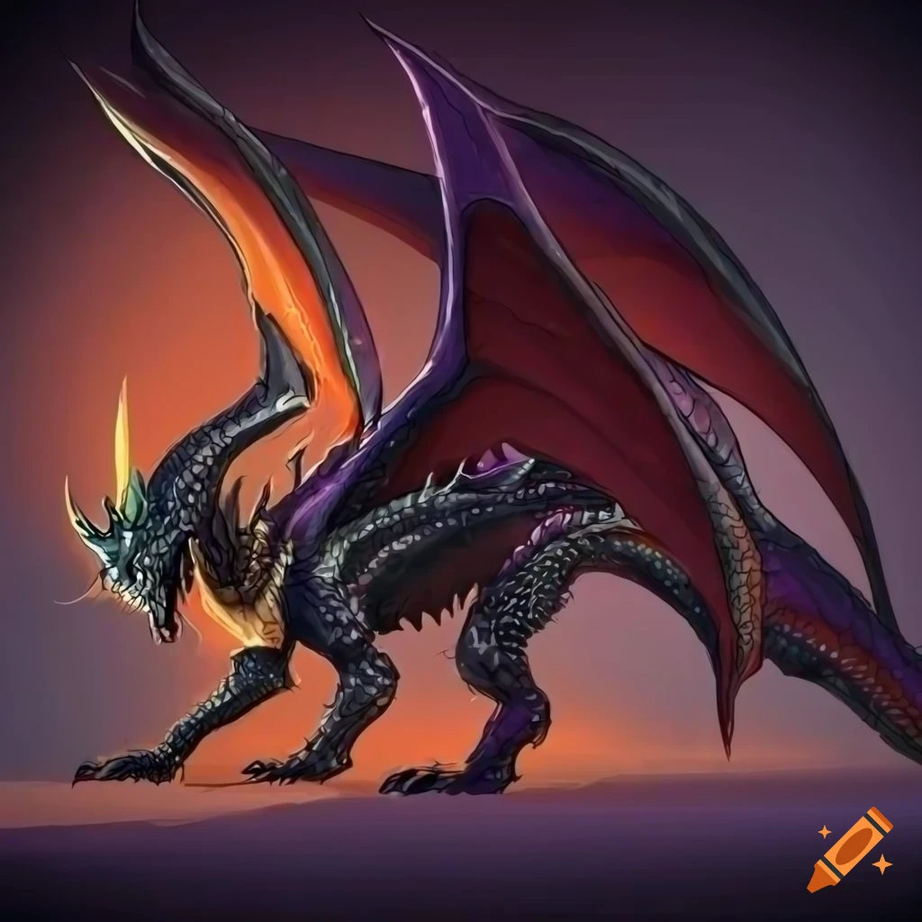 Illustration of a detailed dragon concept design on Craiyon