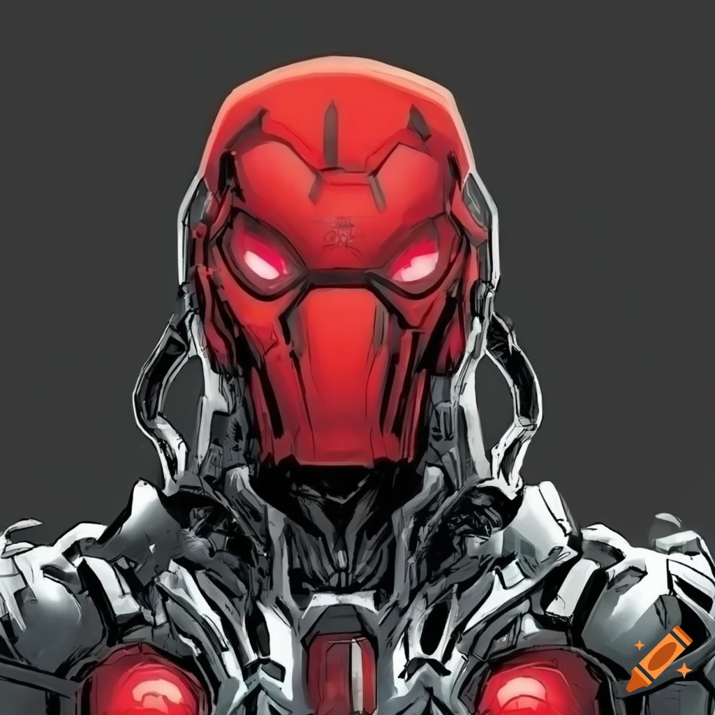 Illustration of a red hooded character resembling ultron on Craiyon