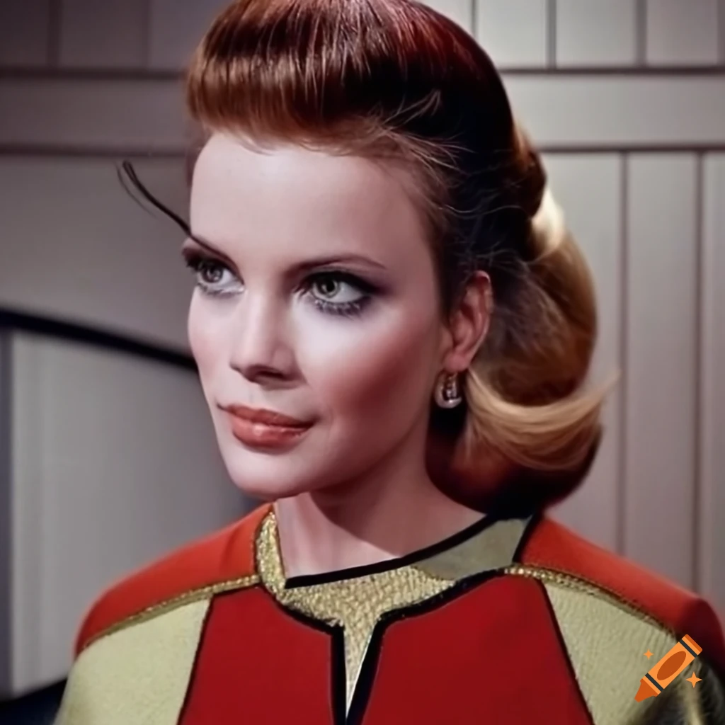 Portrait of a relaxed and happy female Captain Kirk on Craiyon