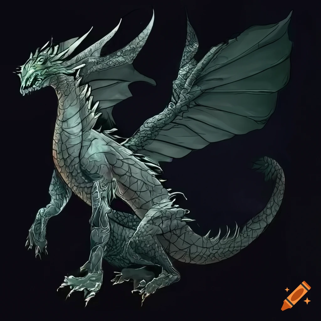 Side view of a detailed dragon illustration on Craiyon