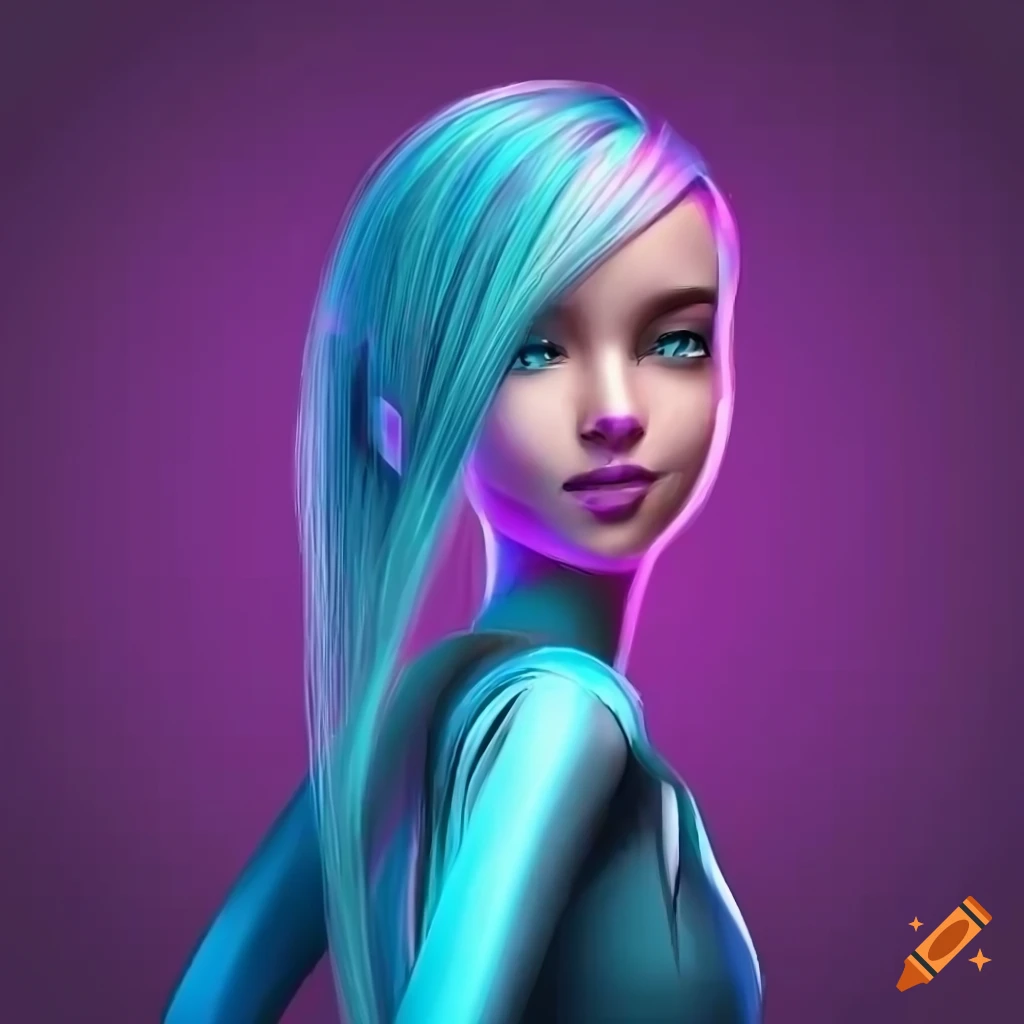 Futuristic android girl with vibrant hair on Craiyon