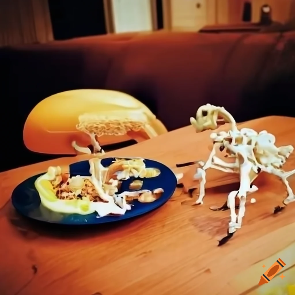 Hexbug having lunch with a skeleton on Craiyon