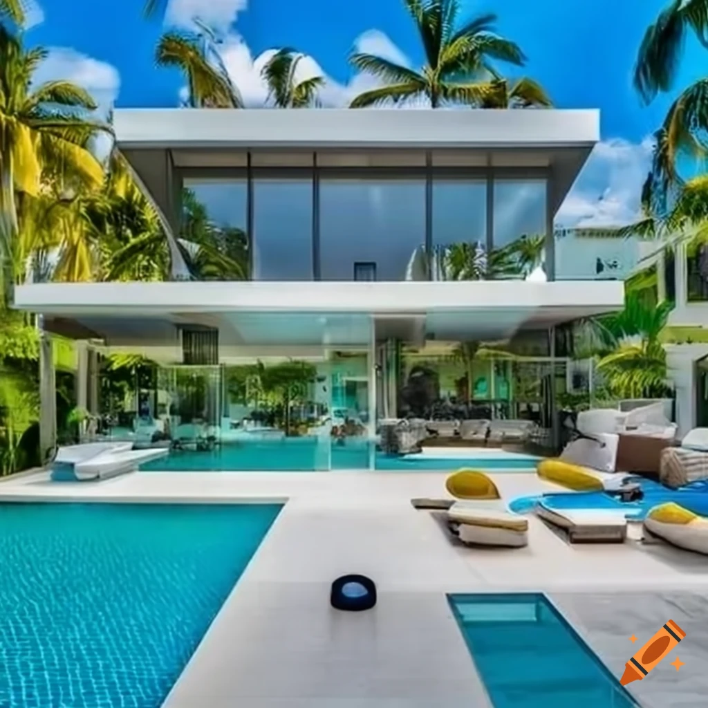 Modern Miami Beach style home with a pool on Craiyon