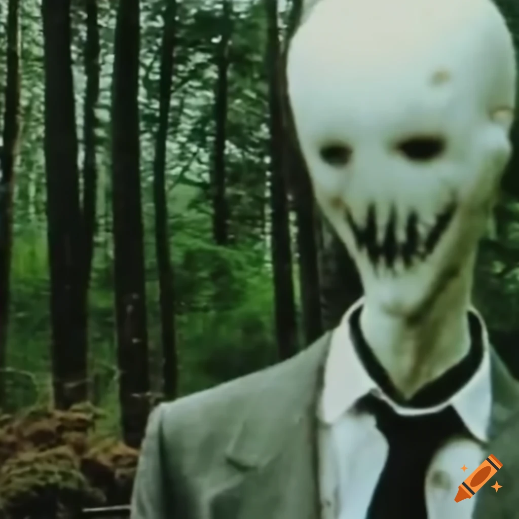 Creepy photo of slenderman in a forest on Craiyon