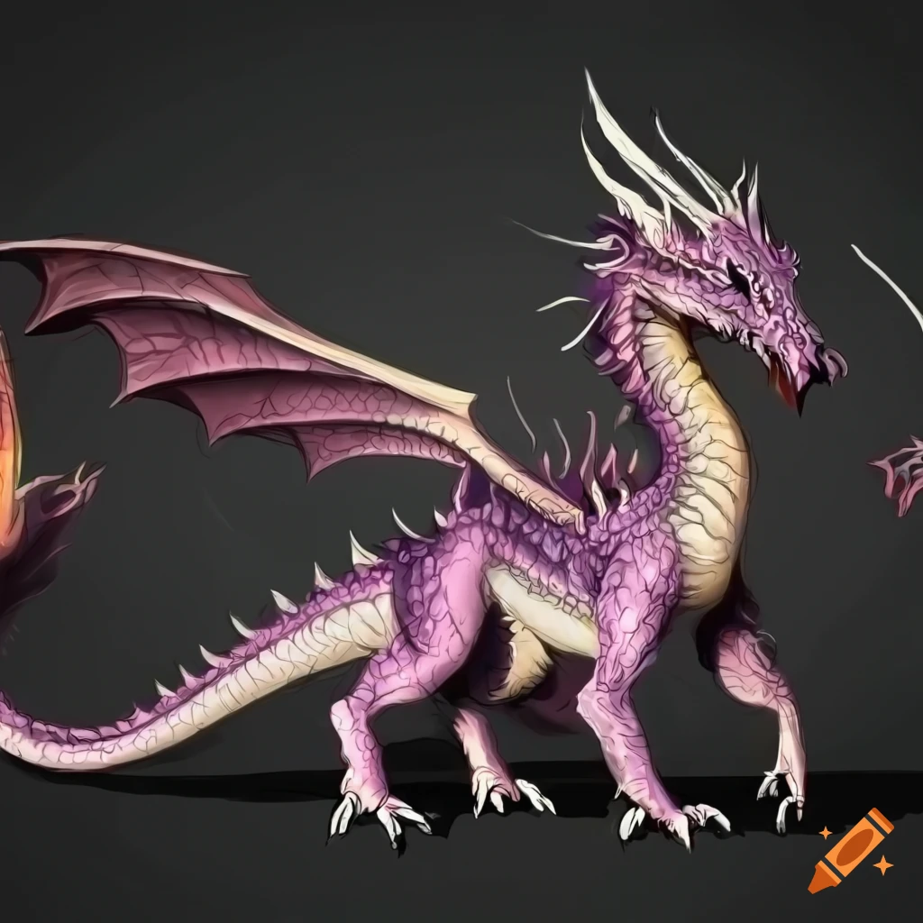 Side view of a detailed dragon illustration