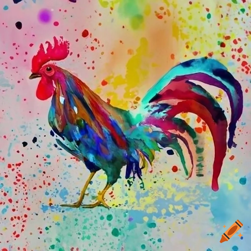 Abstract watercolor painting of a rooster
