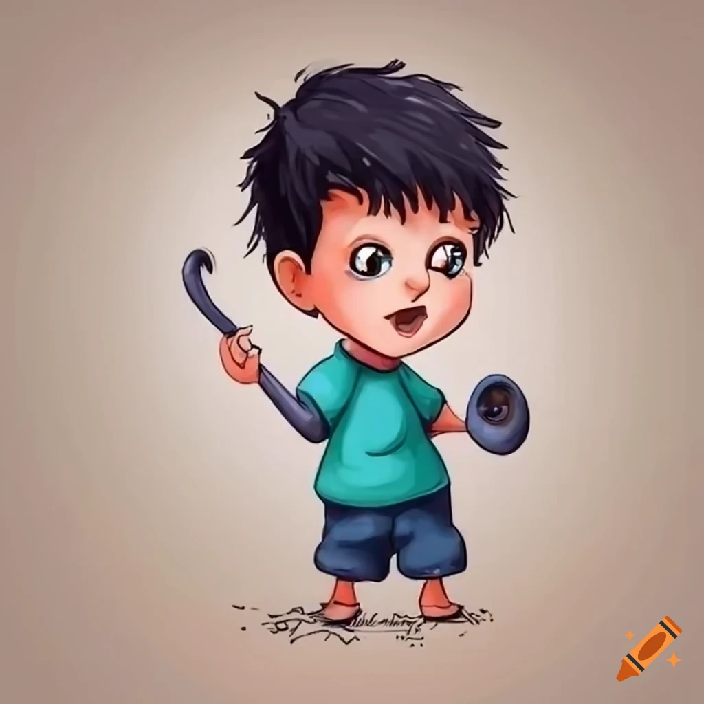 Cartoon boy swinging a ladle on Craiyon