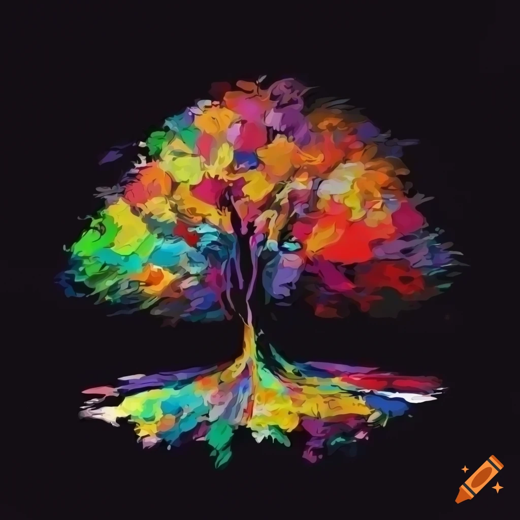 Colorful tree of life on dark background on Craiyon