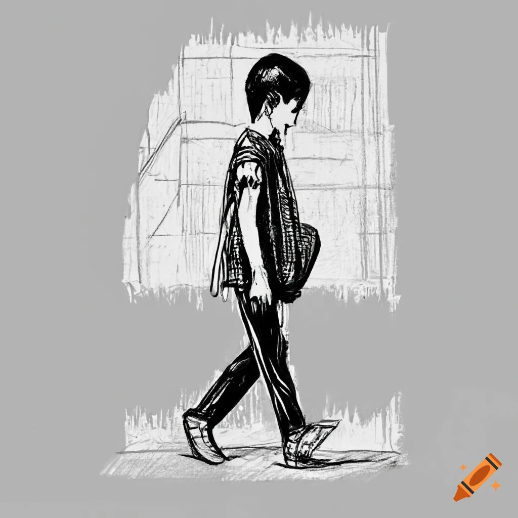 Sketch of a student leaving school on Craiyon