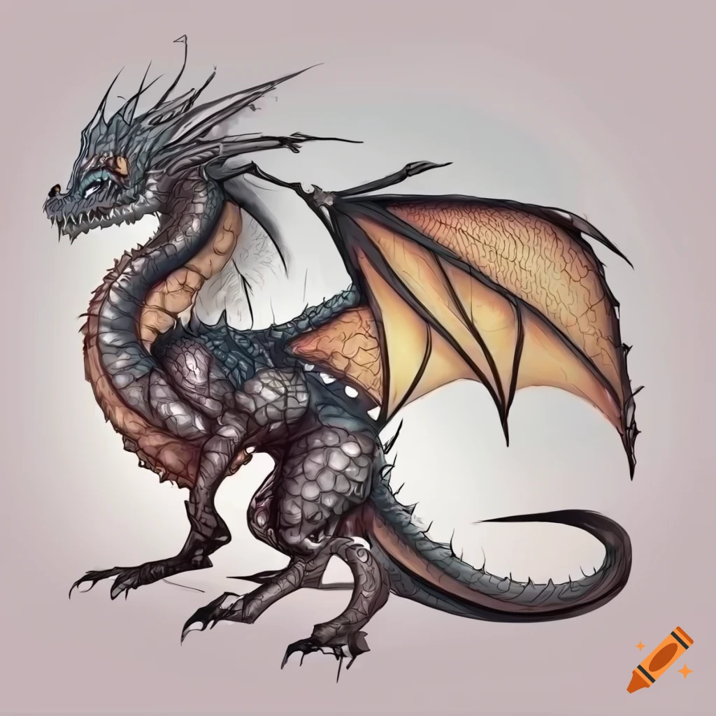 Side view illustration of a dragon with wings and four legs