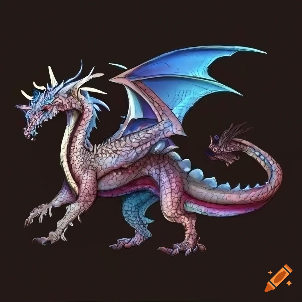Detailed illustration of a dragon with wings and four legs on Craiyon